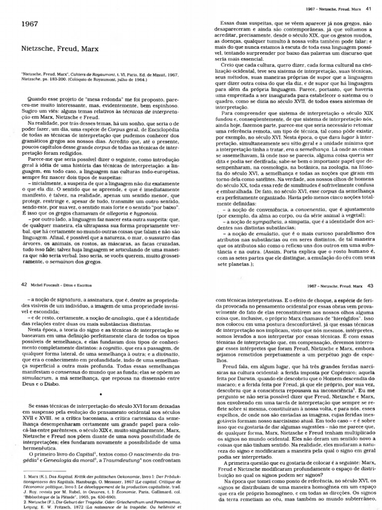 Foucault - Nietzsche, Freud e Marx | PDF | Friedrich Nietzsche | Karl Marx