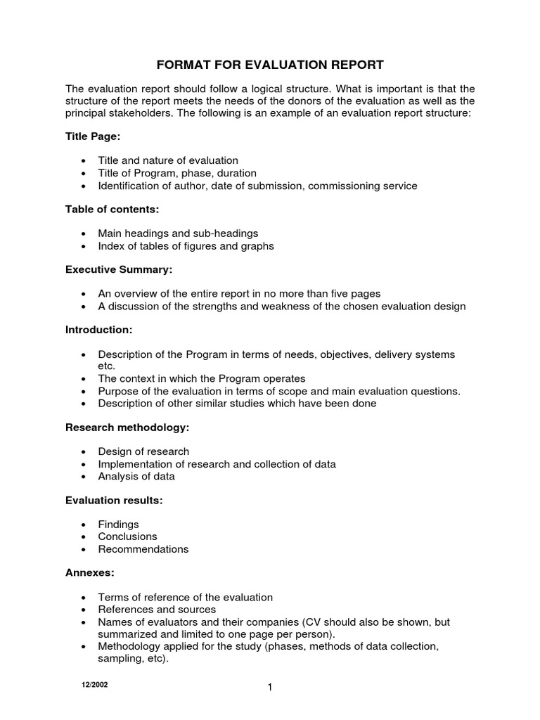 Project Evaluation Report Standard | PDF