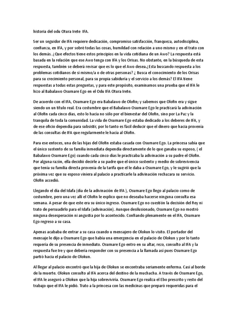Historia Del Odu Otura Irete IFA | PDF | Artes del Lenguaje y ...