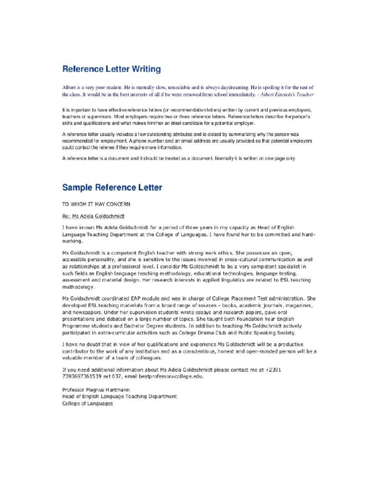 Sample Reference Letter | PDF