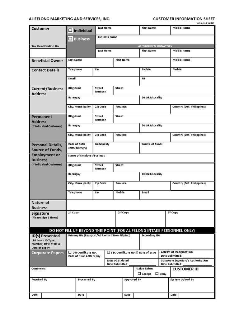Customer Information Form PDF | PDF | Identity Document | Government