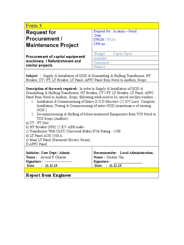 Form 3- Request for Shifting Transformer Along With Associated ...