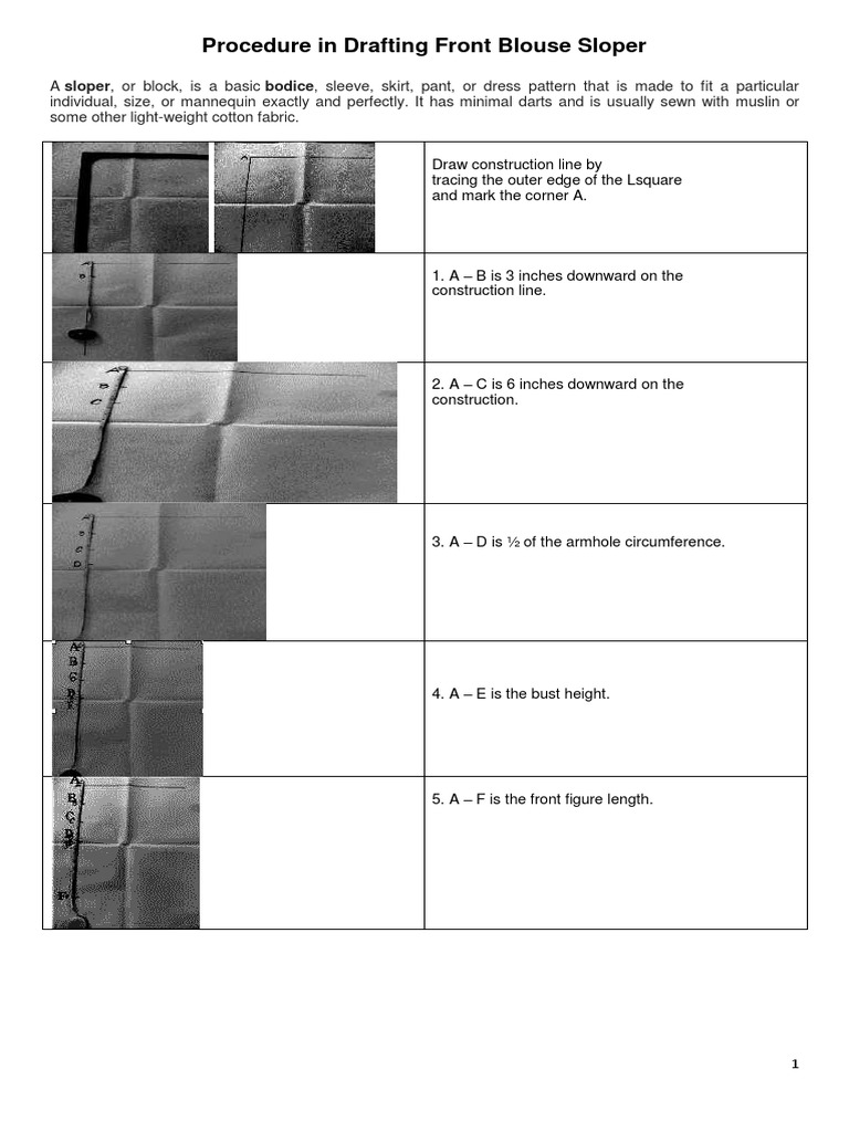 Procedure in Drafting Front Blouse Sloper | PDF | Blouse | Softlines ...