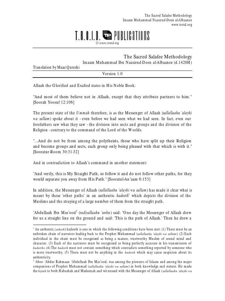 Salafee Methodology Shaykh Muhammad Nasir Ud Deen Al Albaani | PDF ...