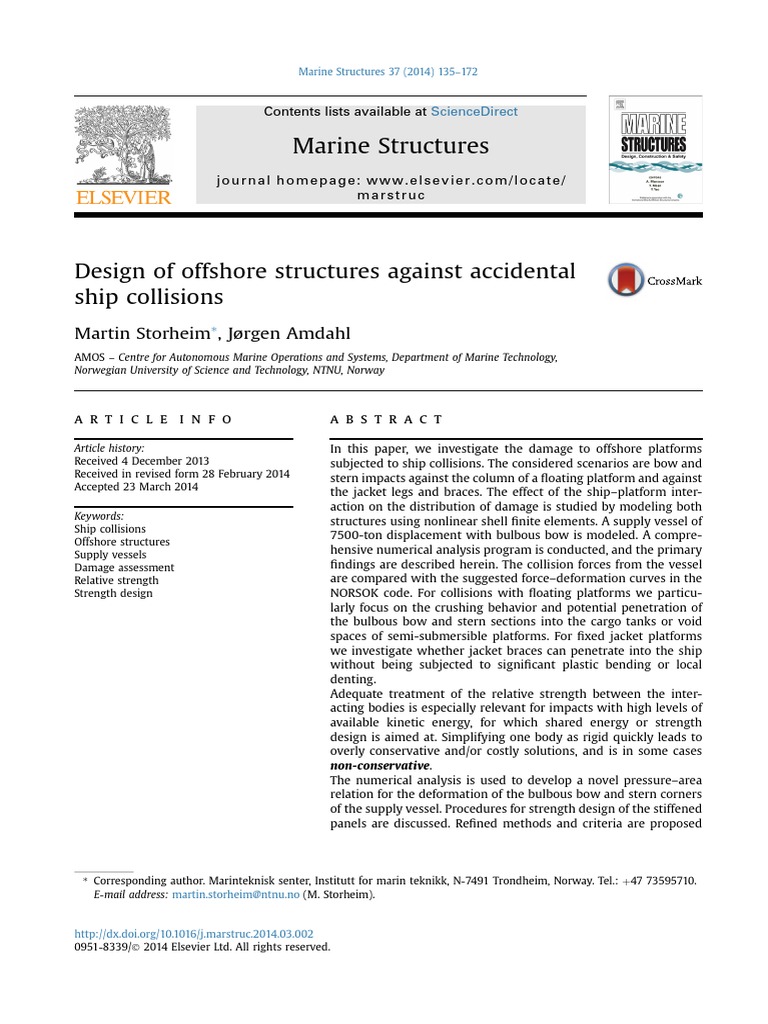 Design of Offshore Structures Against Accidental Ship Collisions | PDF ...