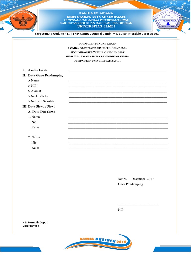 Formulir Lomba Kimia Oksigen 2018 | PDF