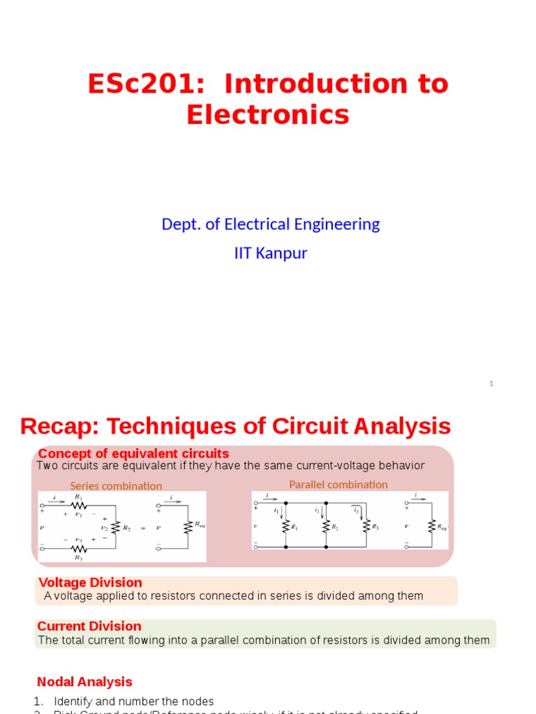 Esc201: Introduction To Electronics: Dept. of Electrical Engineering Iit Kanpur | PDF ...