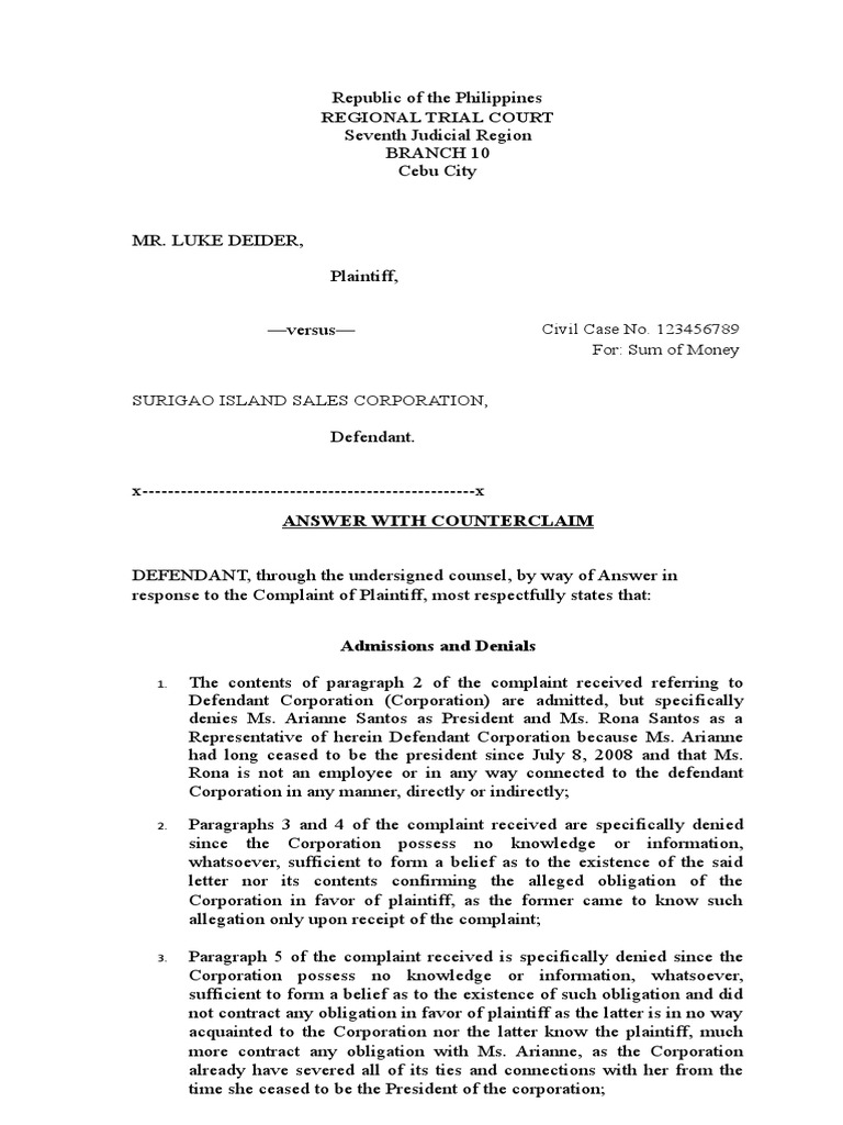 Answer | PDF | Power Of Attorney | Lawsuit