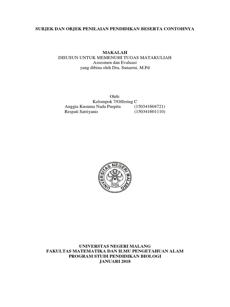 Subjek Dan Objek Penilaian Pendidikan | PDF