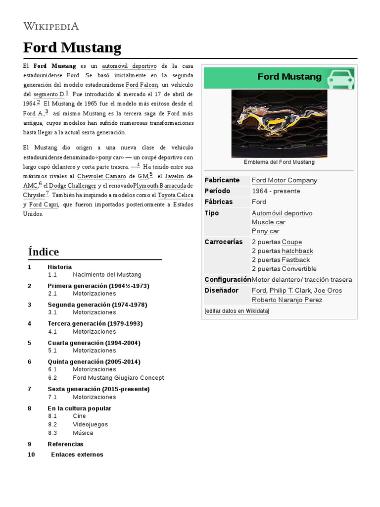 Ford Mustang | PDF | Vehículo de motor | Vehículos terrestres