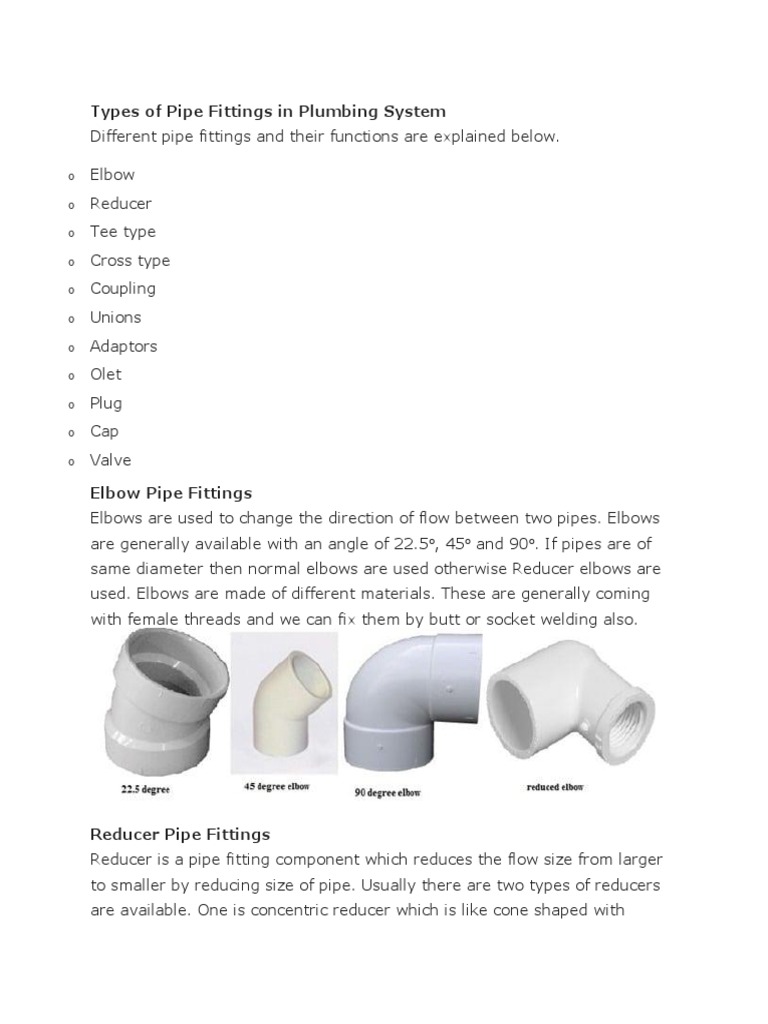 Overview of Plumbing Pipe Fittings | PDF | Pipe (Fluid Conveyance) | Valve