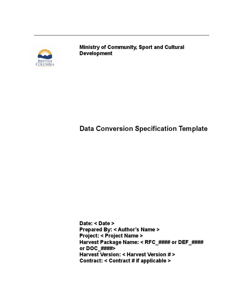 Data Conversion Specification Template | PDF | Specification (Technical ...