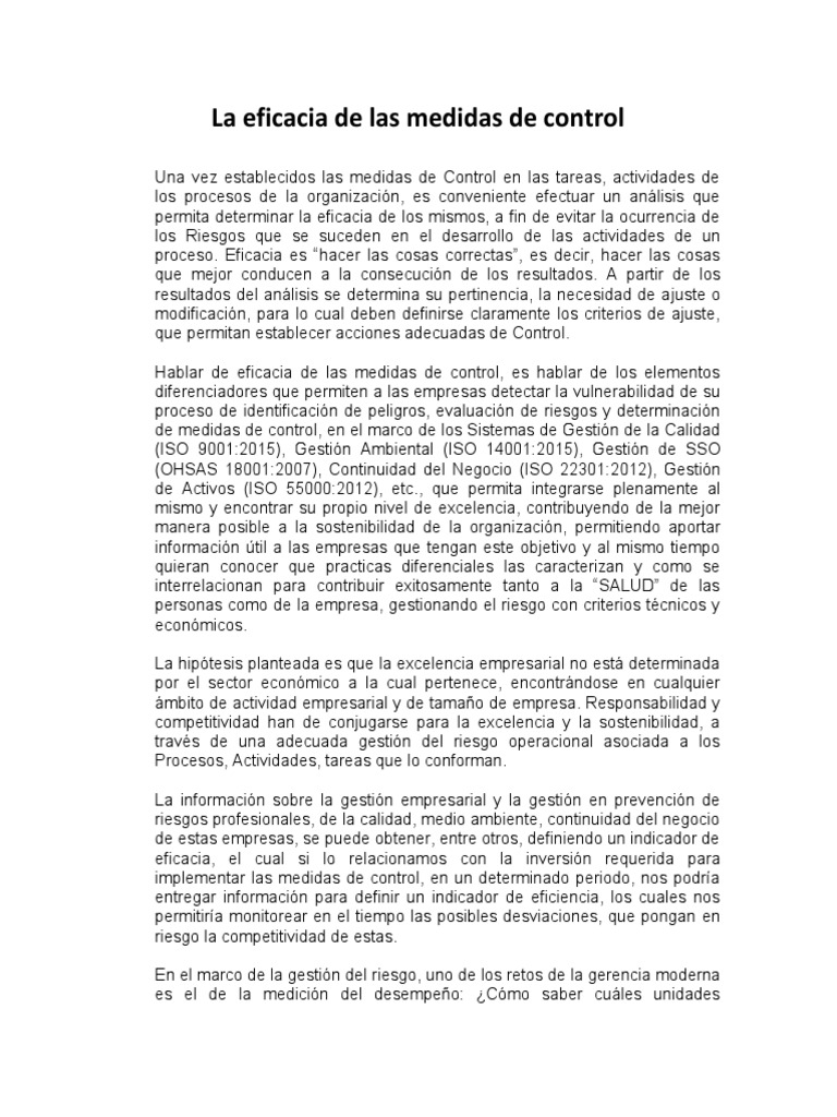 La Eficacia de Las Medidas de Control | PDF | Calidad (comercial ...
