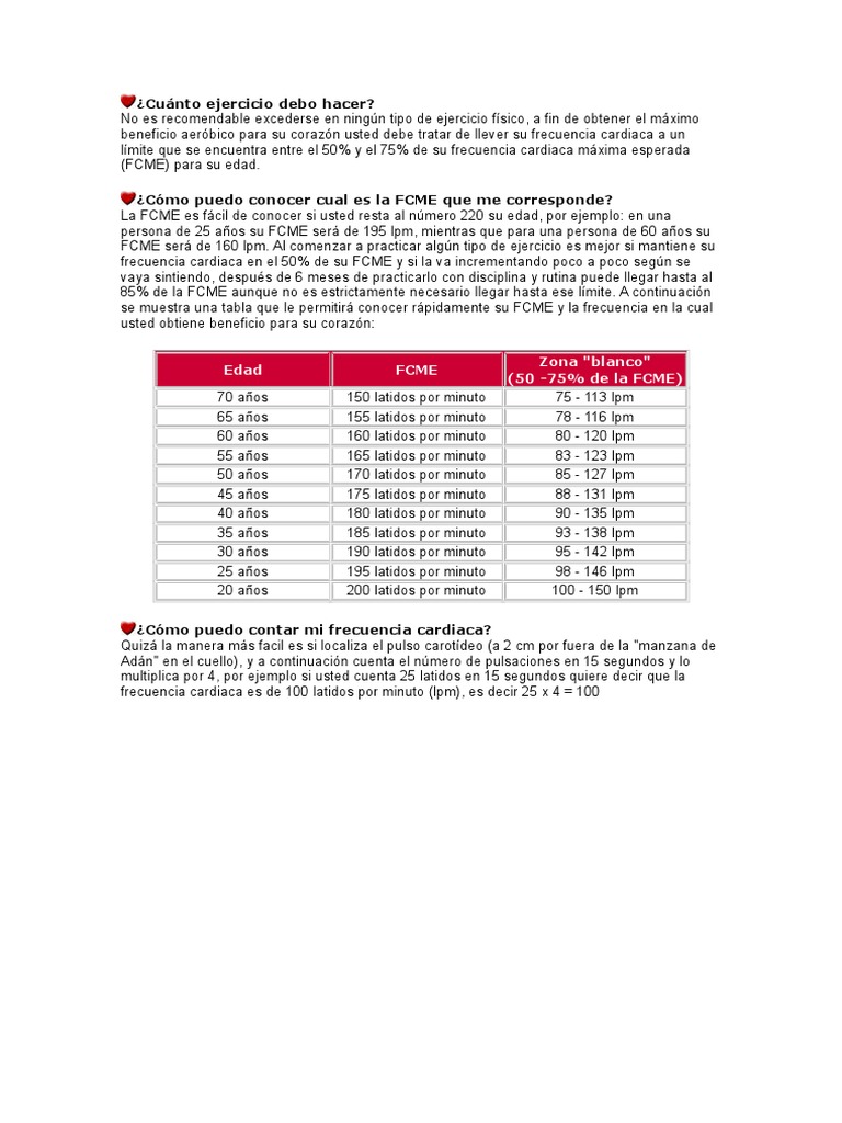 Cuánto Ejercicio Debo Hacer | PDF | Ritmo cardiaco | Ejercicio físico Cuánto Ejercicio Debo Hacer | PDF | Ritmo cardiaco | Ejercicio físico