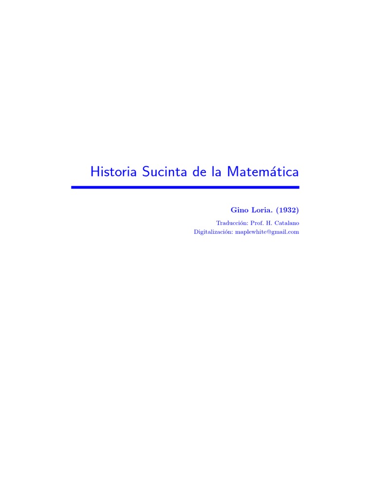 Historia Sucinta de La Matematica - Gino Loria (1932) PDF | PDF ...