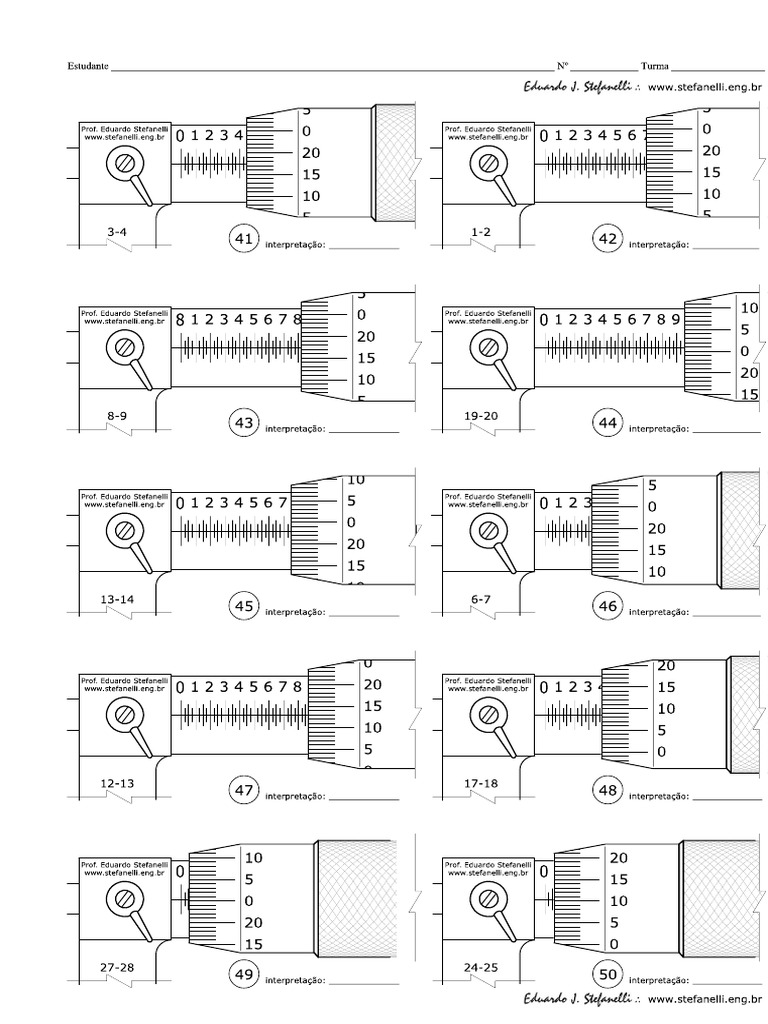 Micrometro Polegada Milesimal Exercicio 3 | PDF
