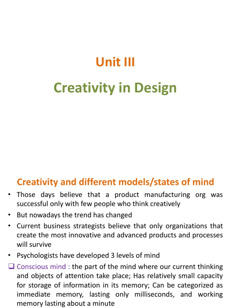 Unit III: Creativity in Design | PDF | Creativity | Thought