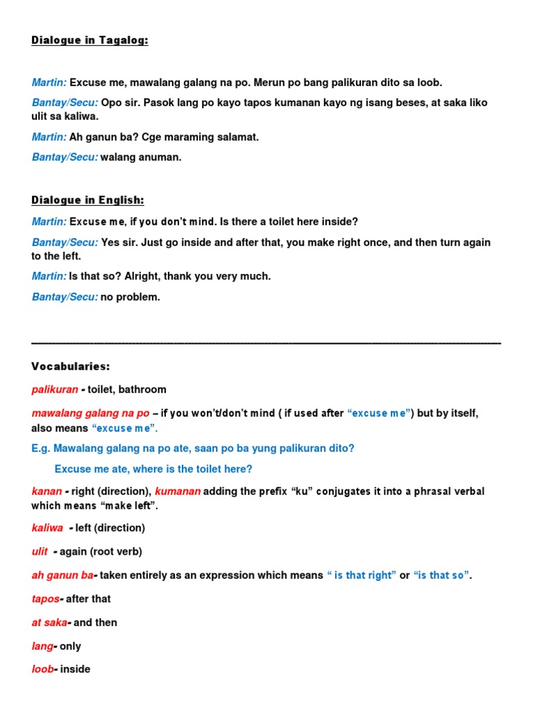 Tagalog-English Dialogue Guide | PDF