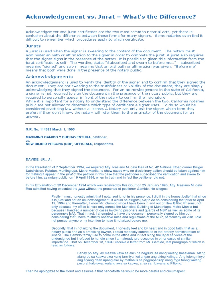 Acknowledgement vs Jurat | Notary Public | Affidavit