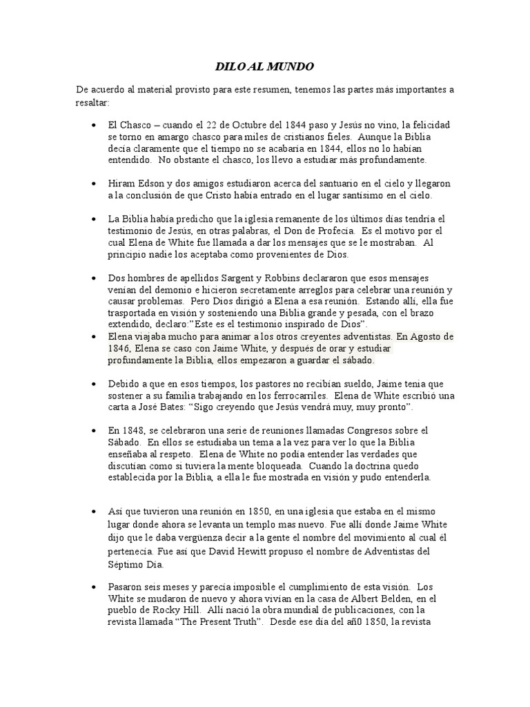 Dilo al Mundo: Historia Adventista | PDF | Iglesia Adventista del ...