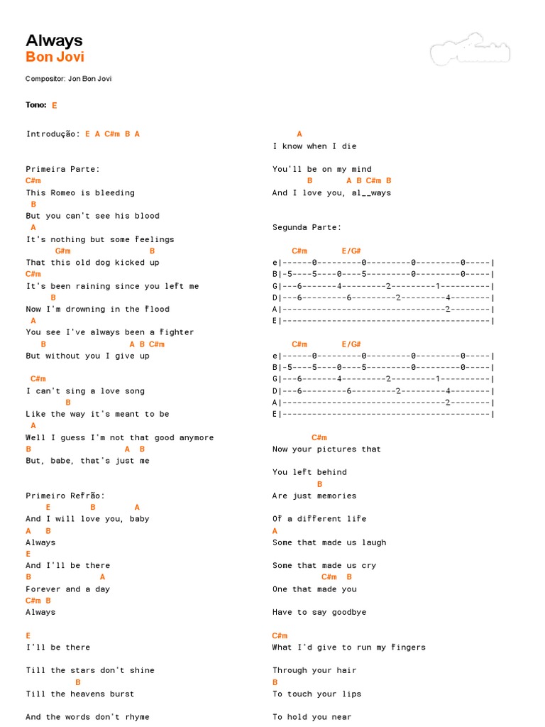 Bon Jovi "Always" Chords and Lyrics | PDF