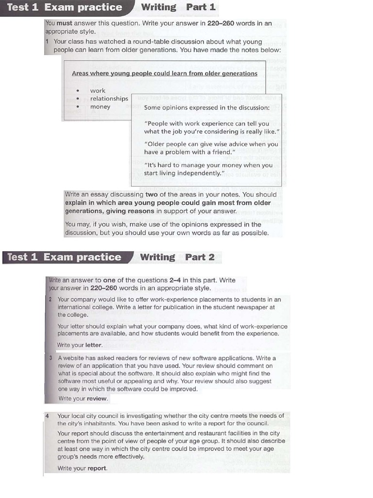 c1 Writing Test Parts 1 & 2 | PDF