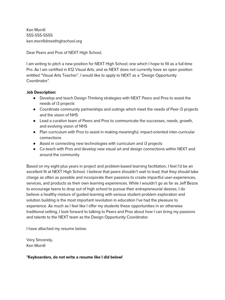 Morrill Cover Letter and Resume Model | PDF | Communication | Behavior Modification