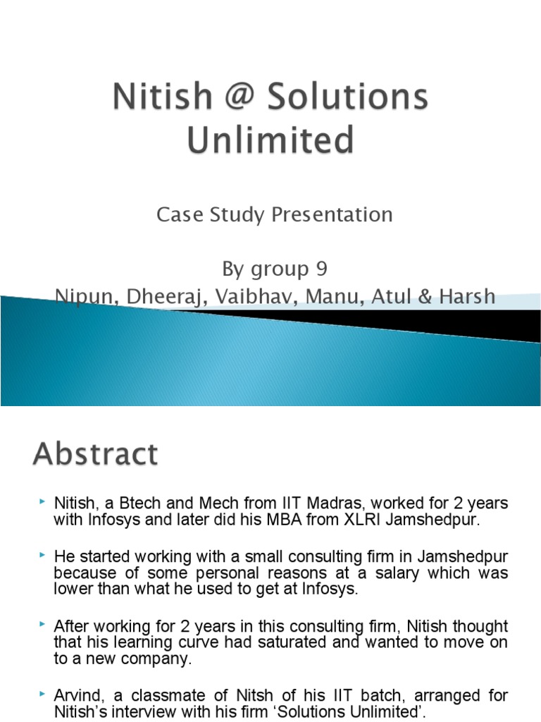 Nitish at Solutions Unlimited 1 | PDF | Psychological Concepts | Human ...