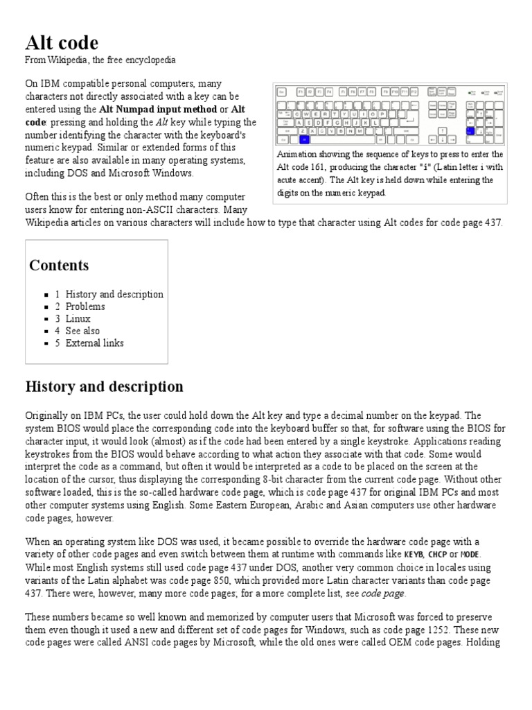 Alt Code - Wikipedia, The Free Encyclopedia | PDF | Notation | Computer ...