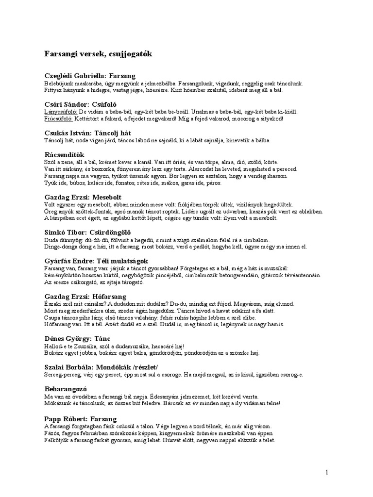 Farsangi Versek | PDF