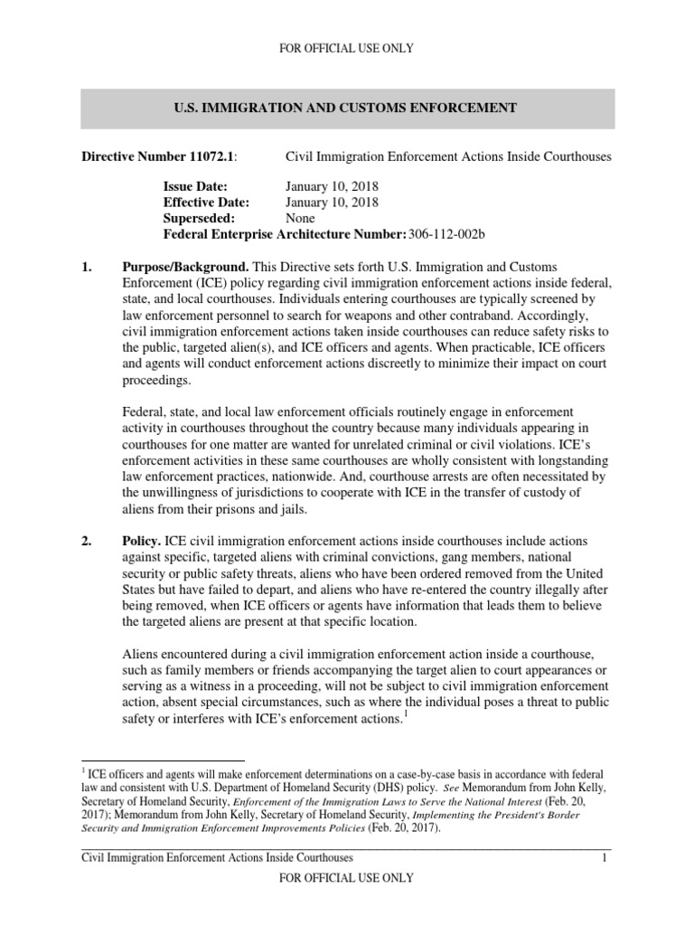 ICE Policy Regarding Enforcement Actions in Courthouses | PDF | U.S ...