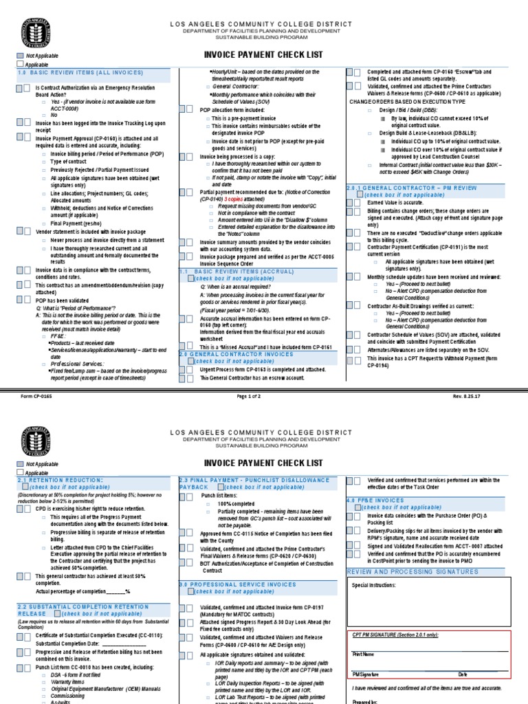 Invoice Payment Check List: General Contractor | PDF | Invoice | Cheque