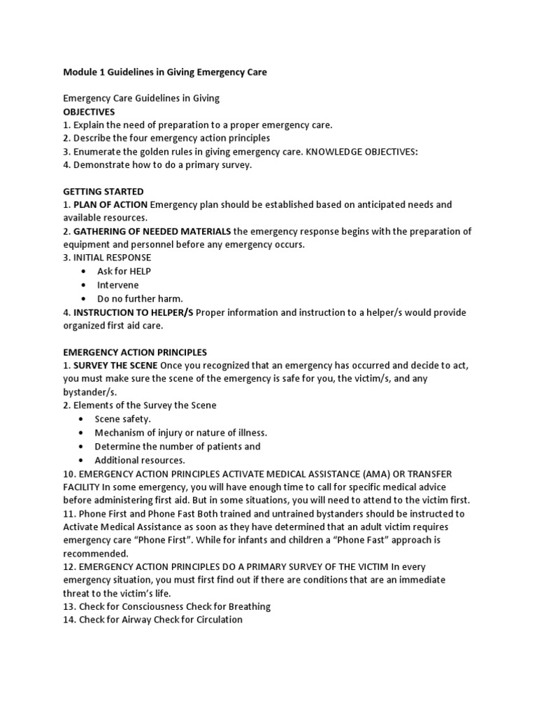 Module 1 Guidelines in Giving Emergency Care | PDF | Wellness