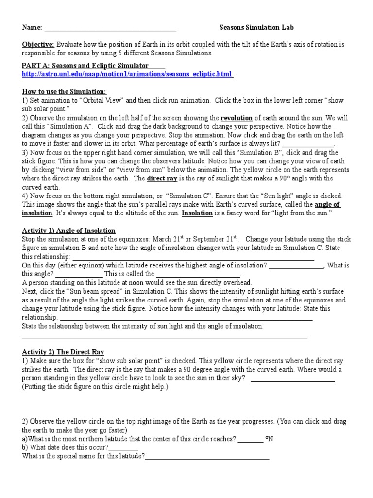 Seasons Simulation Lab | Download Free PDF | Equator | Orbital Inclination