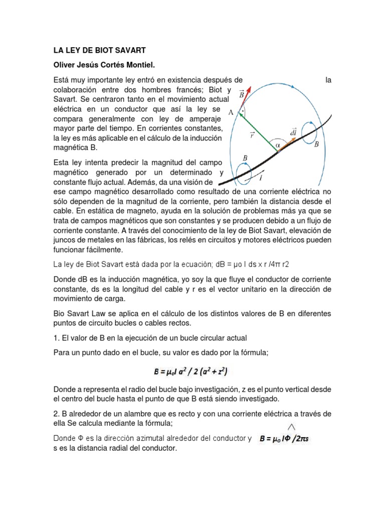 Ley de Biot-Savart y su Aplicación | PDF | Campo magnético | Corriente ...