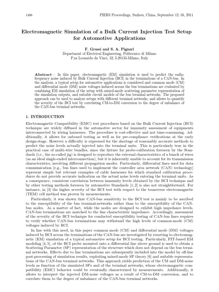 Electromagnetic Simulation of A Bulk Current Injection Test Setup For ...