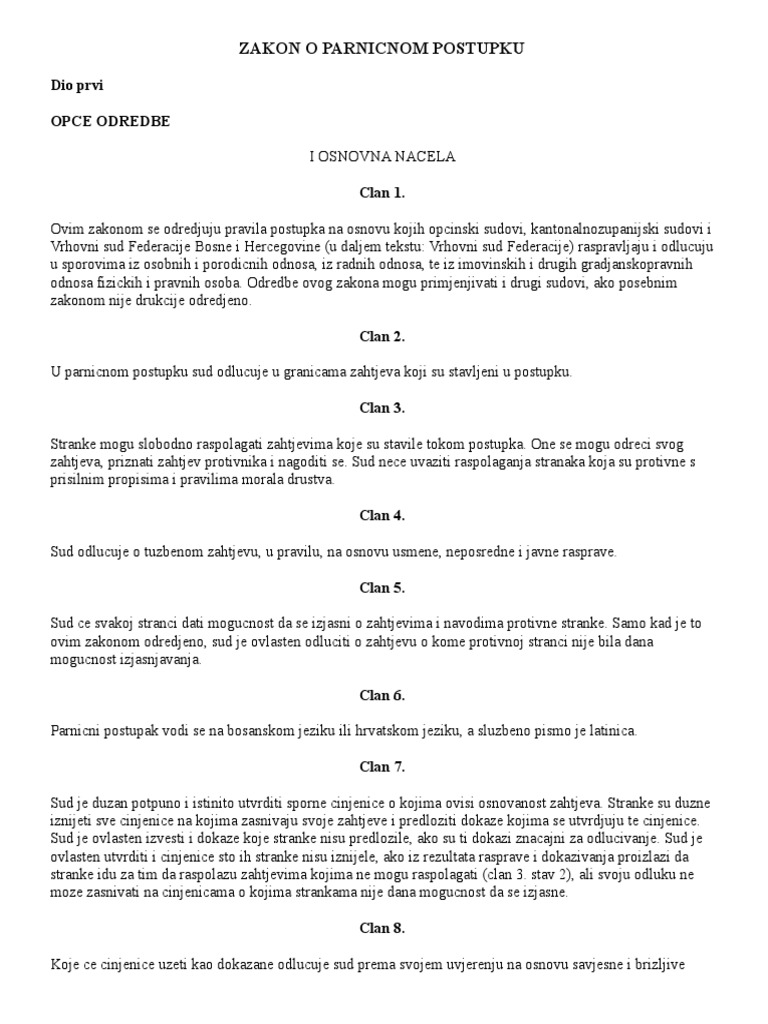 Zakon o Parnicnom Postupku | PDF