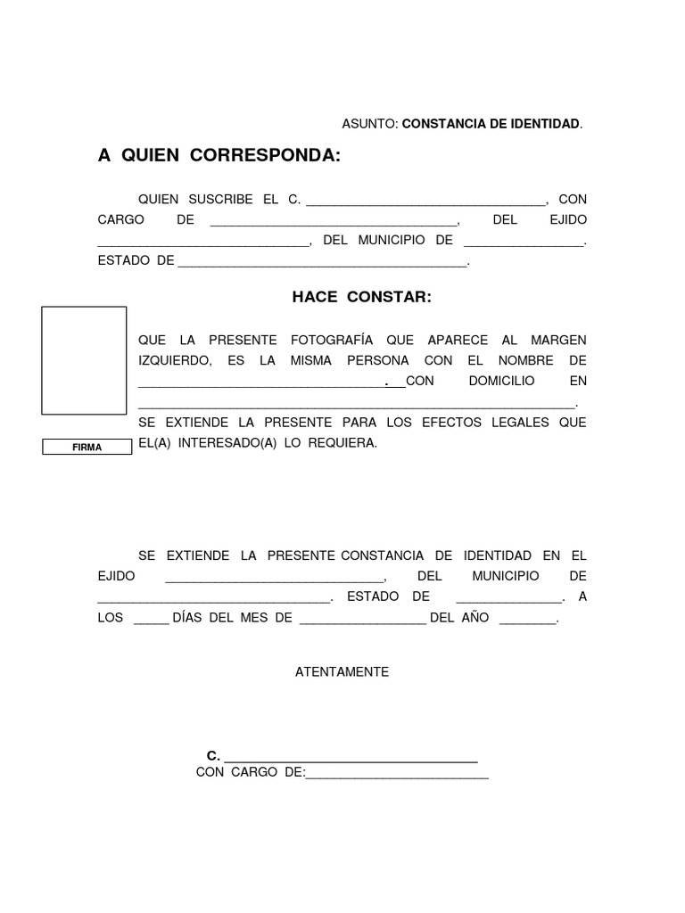 FORMATO DE Constancia de Identidad