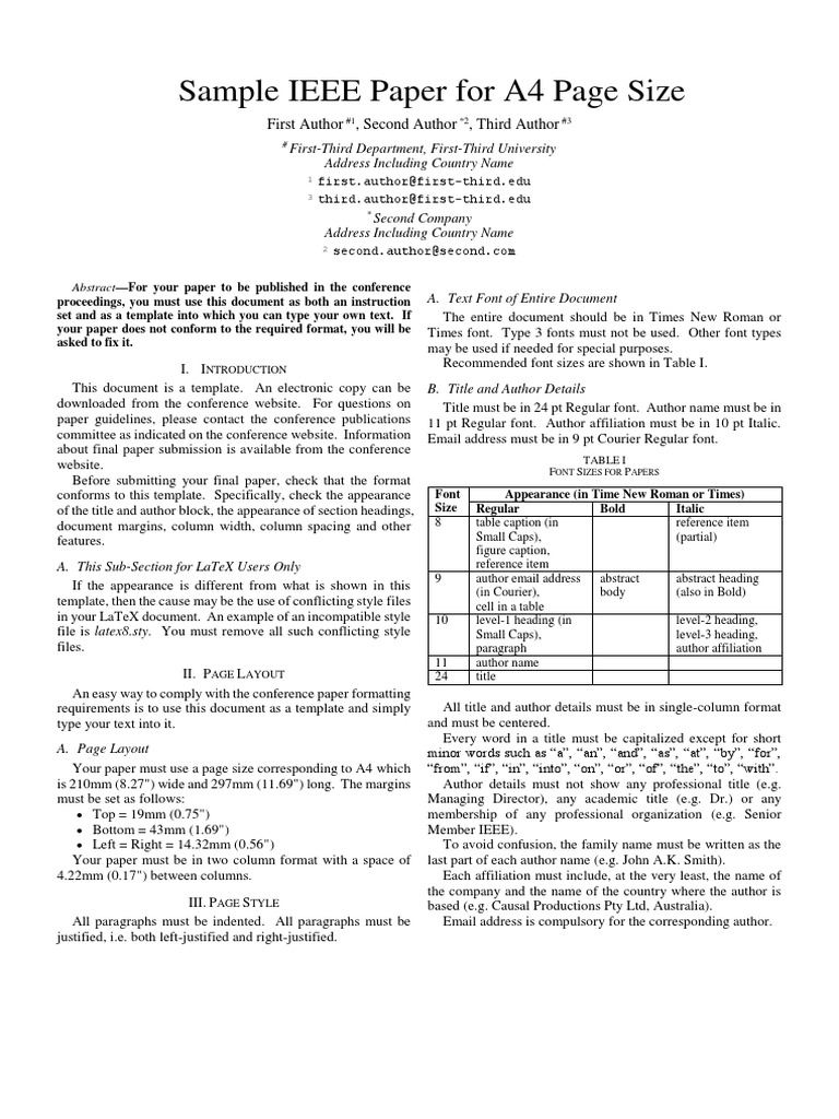 Sample IEEE Paper For A4 Page Size: First Author, Second Author, Third Author | PDF | Typefaces ...