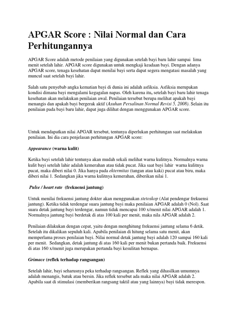 APGAR Skor: Cara Perhitungan dan Nilai Normal untuk Menilai Keadaan ...