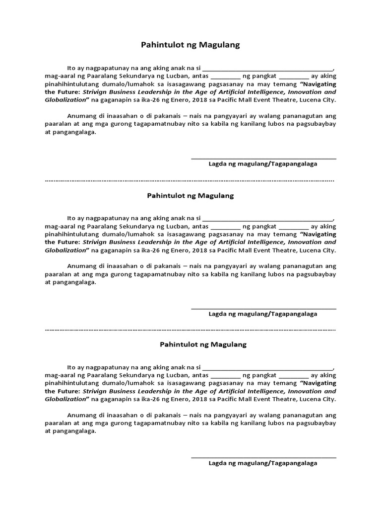 Pahintulot NG Magulang | PDF