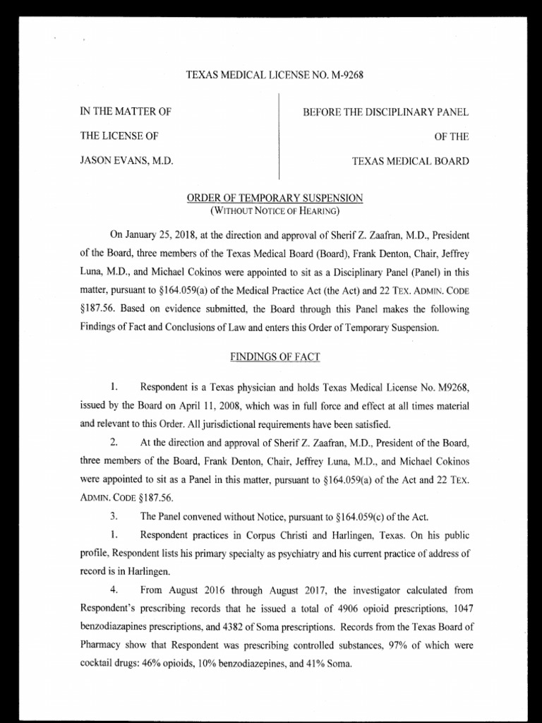 Texas Medical Board Order | PDF