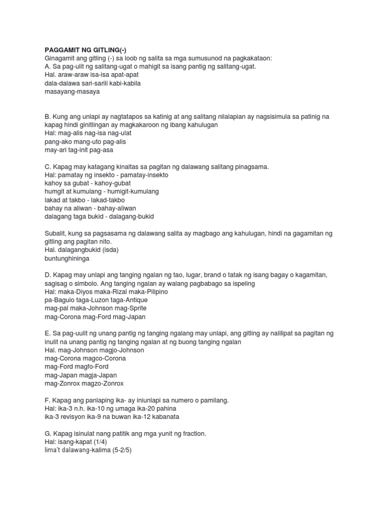 Filipino-Paggamit NG Gitling | PDF