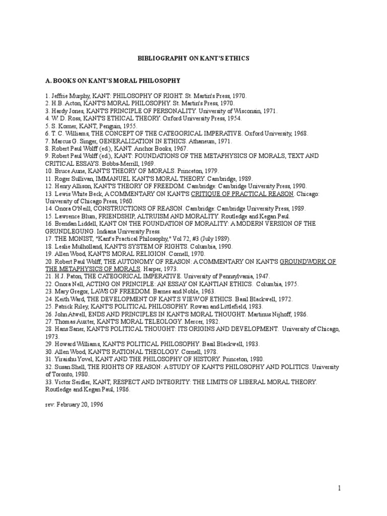 Bibliography On Kant | PDF | Immanuel Kant | Autonomy