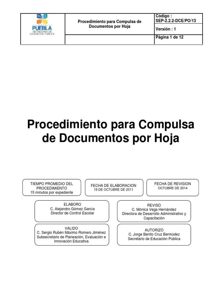 Sep 19 Procedimiento para Compulsa de Documentos Por Hoja | PDF | Gobierno | Educación avanzada