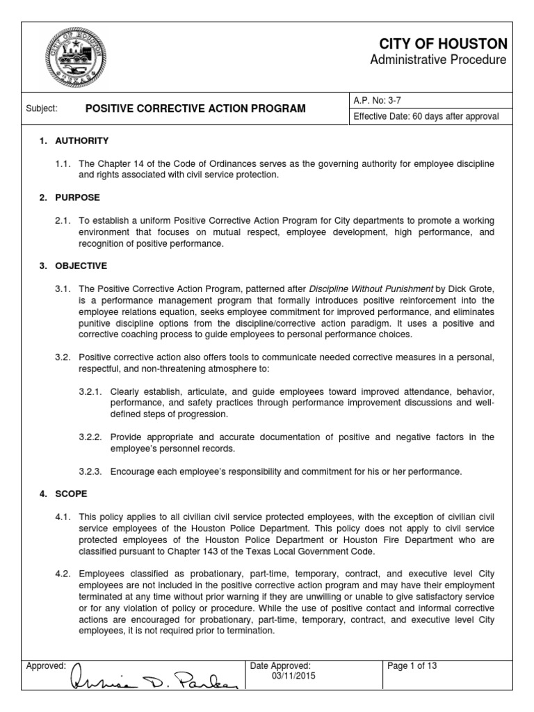CoH Positive Corrective Action Program | PDF | Supervisor | Employment