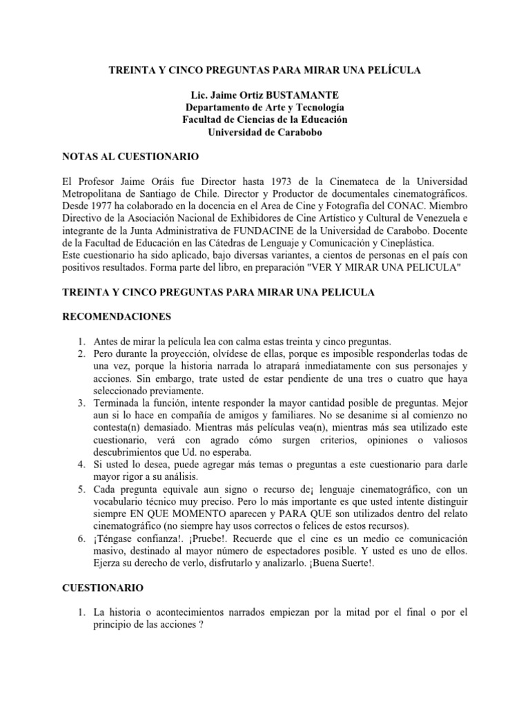 Cuestionario de Analisis de Peliculas | PDF | Cuestionario | Piano
