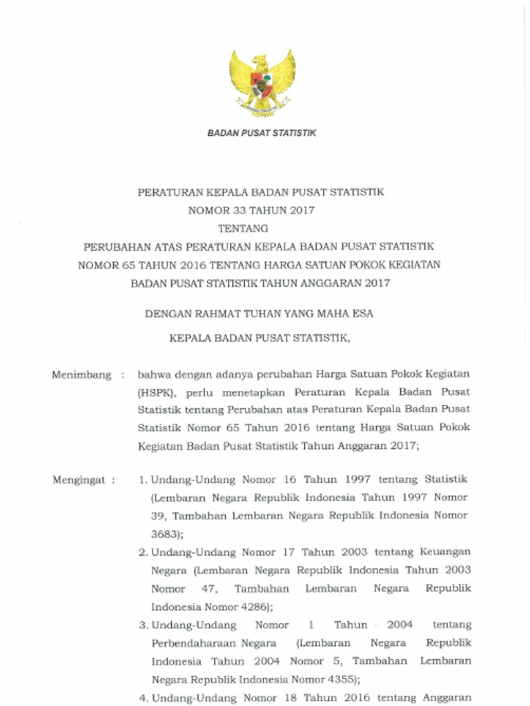 HSPK (BPS) Perka 33 Tahun 2017 | PDF