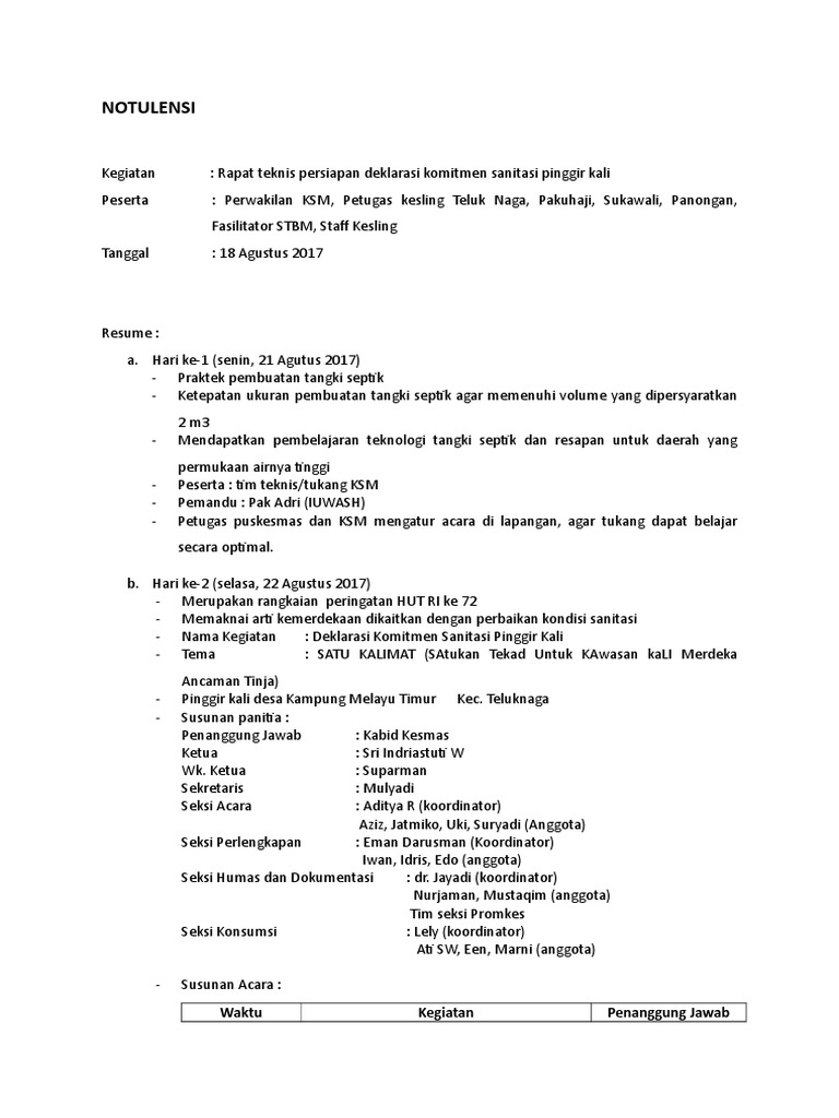 NOTULENSI Rapat Persiapan Deklarasi | PDF