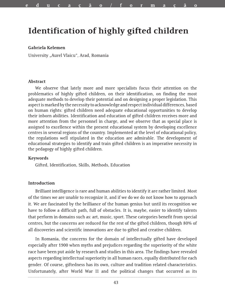 Identification of Highly Gifted Children | PDF | Intellectual ...